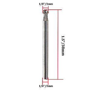 Rannb Double Cutting Carbide Rotary Burr Bits 1/8" Shank Dia 1/8" Head Dia Ball Shape Grinding Bit for Wood Carving Engraving Polishing - 10pcs