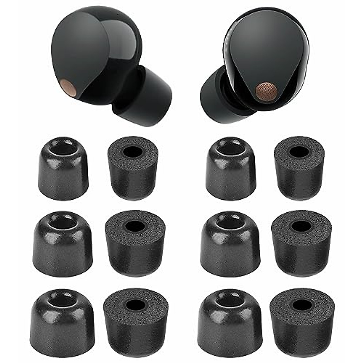IiEXCEL 6 Pairs WF-1000XM5 Memory Foam Tips, Replacement S/M/L Cancel Noise Fit in Case Comfortable No Silicone Pain Ear Tips Eartips Compatible with Sony WF-1000XM4 WF-1000XM5 - Foam Black