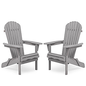 TURRIDU Adirondack Chair Set of 2, Folding Outdoor Patio Chair with Wide Armrest and High Back, Half Pre-Assembled Wooden Fire Pit Lounge Chairs for Garden, Lawn, Backyard, Deck, Pool Side, Grey