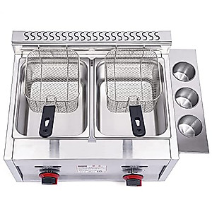 Commercial Countertop Deep Gas Fryer Stainless Steel Outdoor Cooker 6L Basket ×2 Chicken Chips Fryer For French Fries Restaurant Home Kitchen (Type 1)