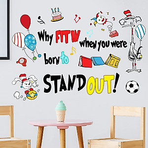 Maydahui Why Fit in When You were Born to Stand Out Wall Decal Dr Seuss Quote Wall Vinyl Sticker (21.2 x 30.6 Inch) Peel Stick Removable Kids Room Art Mural Decor for Baby Bedroom Nursery Classroom