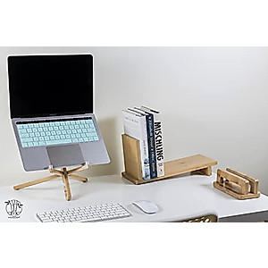 S&A WOODCRAFT Desktop Wood Bookshelf with Wooden Bookend, Bamboo Desk Organizer Shelf and Display Rack with Book Ends, Storage Shelf Bookcase for Office, Home Decor, Kitchen Countertop