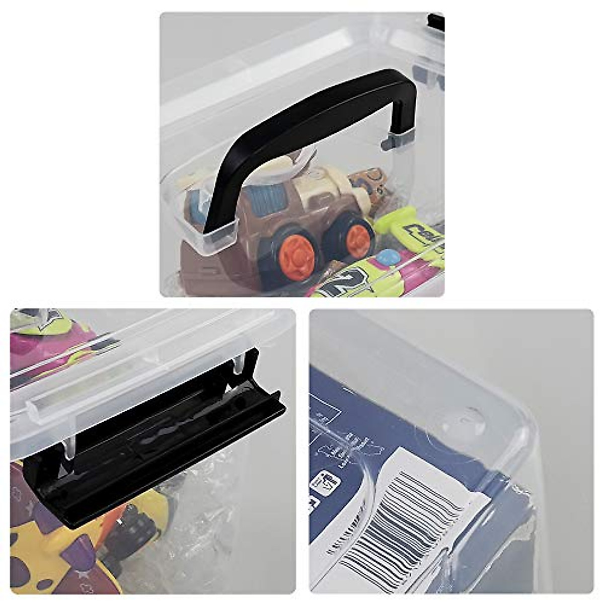 Sosody 6 Quart Plastic Storage Bins with Handles, Small Clear Lidded Storage Bins, 6 Packs