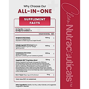 Fadogia Agrestis 5000mg Tongkat Ali 25000mg Turkesterone 5000mg Supplement with Horny Goat Weed, Saw Palmetto, Maca Root, Siberian Ginseng, Tribulus Terrestris, Fenugreek, Wild Yam USA - 60 Count
