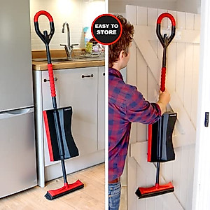 Roamwild Multi-Cleaner Rubber Pull Broom & Dustpan Combo Set with Unique Corner Cleaning Blades for Wet & Dry Mess Pet Hair Fur Removal for Hard Floors and Carpets