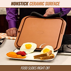 Gotham Steel Reversible Grill Pan and Griddle Pan for Stove Top with 3x Coated Surface Perfect for Eggs Pancakes Steaks and More, Stove Top Griddle for Gas Grill, Oven Safe, PFOA Free - 11.5 Inch