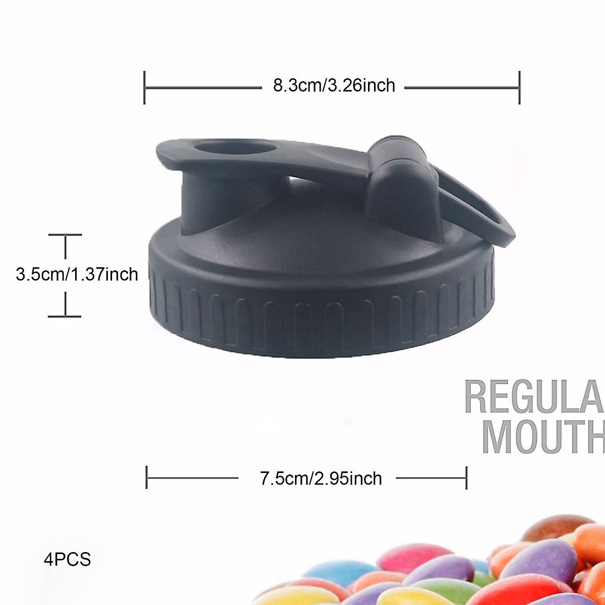 Ckuakiwu Mason Jar Lids, 4pcs 2.76inch Leak-Proof Flip Mason Jar Lid, Regular Mouth Mason Jar Pour Spout Lids, Easy Pouring Spout Lids for Kitchen (Black+Gray)