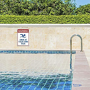 Uflashmi Warning Swim at Your Own Risk Pool Sign, Metal Pool signs for Outdoor, 10X14 in