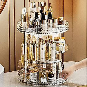 FIZZOQI 360 °Rotating Storage Rack Makeup Organizer Shelf Dressing Table Shelf Acrylic Lipstick Perfume Case Display Stand Cosmetic Organizer Rack