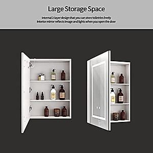 LALAHOO 20" x 28" Bathroom Medicine Cabinet with Mirror,Medicine Cabinets with Large Storage,Single Door LED Bathroom Wall Cabinet with Shelves,Dimmer and Anti-Fog