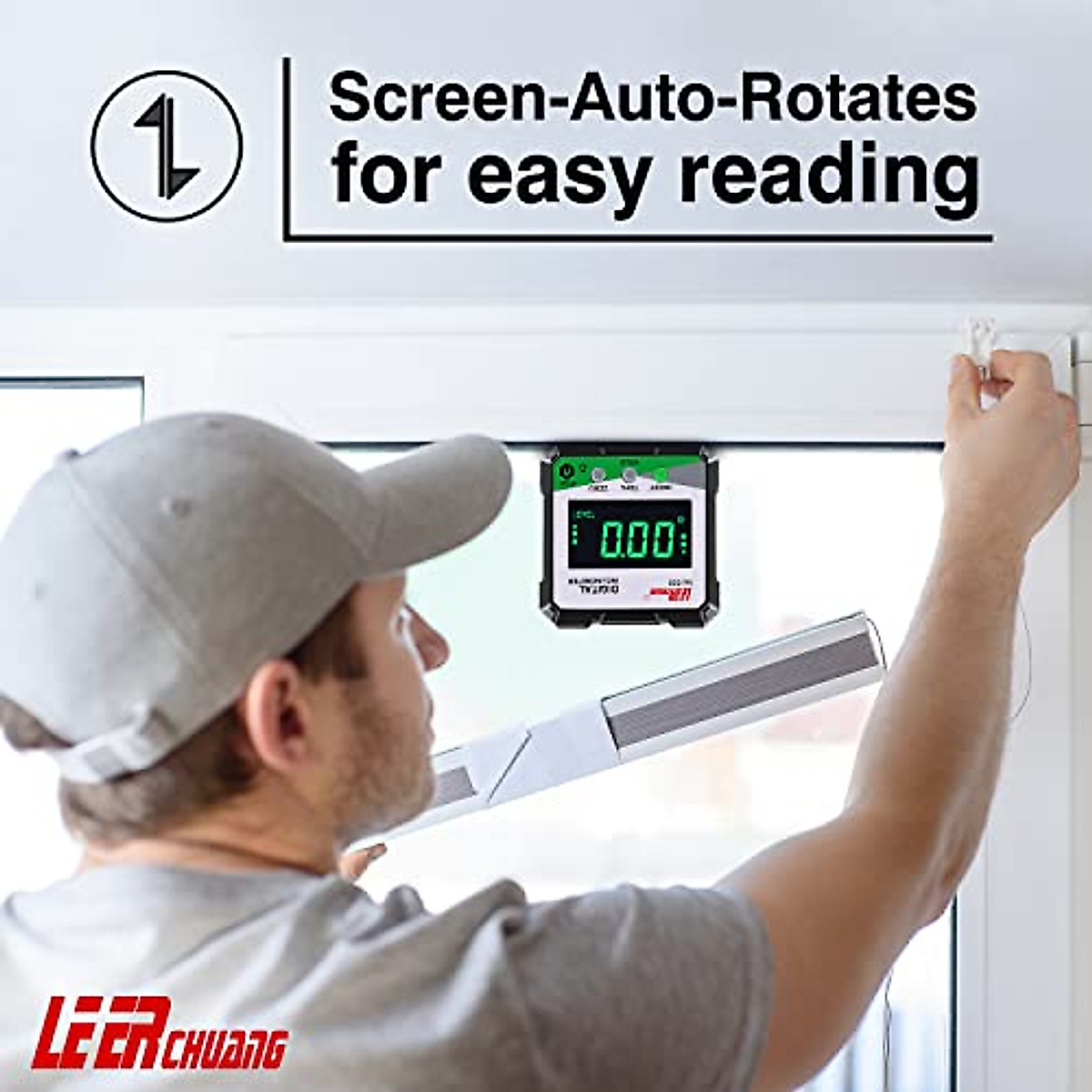 Digital Angle Finder, LEERCHUANG Inclinometer Angle Measuring Tool with Magnetic Base, Digital Angle Gauge/Protractor for Woodworking, Carpentry, Building, Automobile, Masonry – Green Light