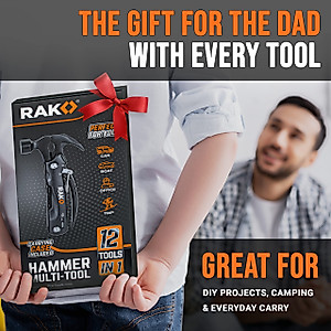 RAK Multitool Hammer - Valentine's Day Gifts For Men - Compact DIY Survival Multi Tool W/Screwdriver, Pliers, Bottle Key, Knife, Saw and More - Backpacking Gear & Camping Accessories