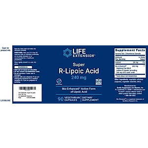 Life Extension Super R Lipoic Acid 240mg, 90 Capsules, Vegetarian
