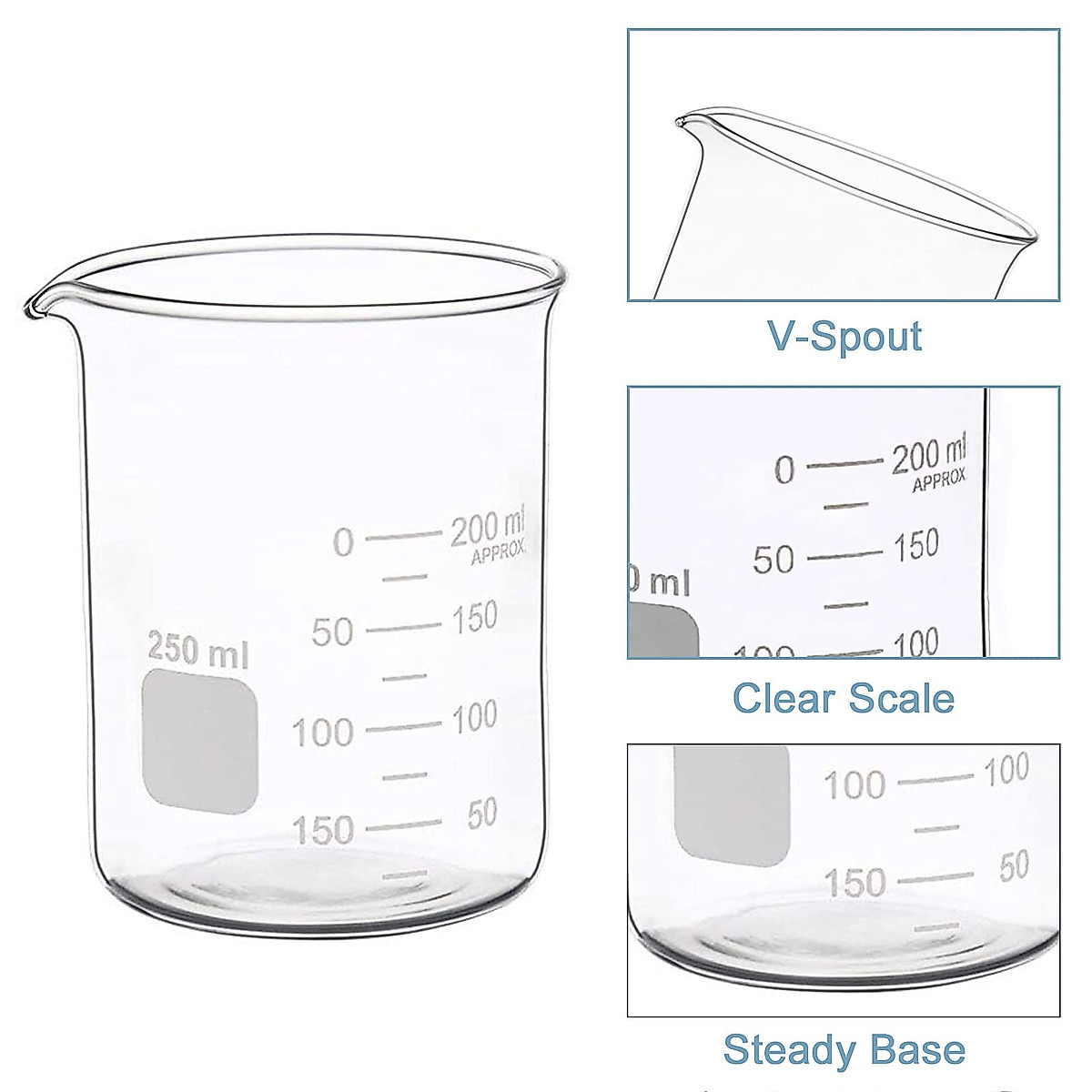 Thick Glass Graduated Measuring Cylinder Set 5ml 10ml 50ml 100ml Glass Measuring Beaker Set 50ml 100ml 250ml with 2 Glass Stirring Rods 12’’ Long 1/4’’ Diameter and 2 Brushes