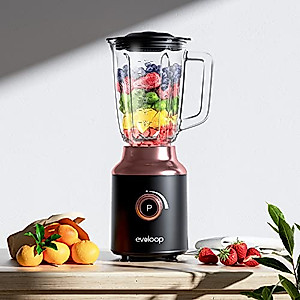 Evoloop Glass Blender, Countertop Blender, 750 Watt High Speed Smoothies Blender with 6 Blade System for Shakes, 50 oz Glass Jar, Self Cleaning
