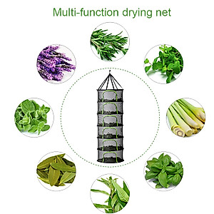 PROTITOUS 6 Tier Black Mesh Zippered Herb Drying Rack Hanging Dryer Dry Net with Pruning Shear for Hydroponics