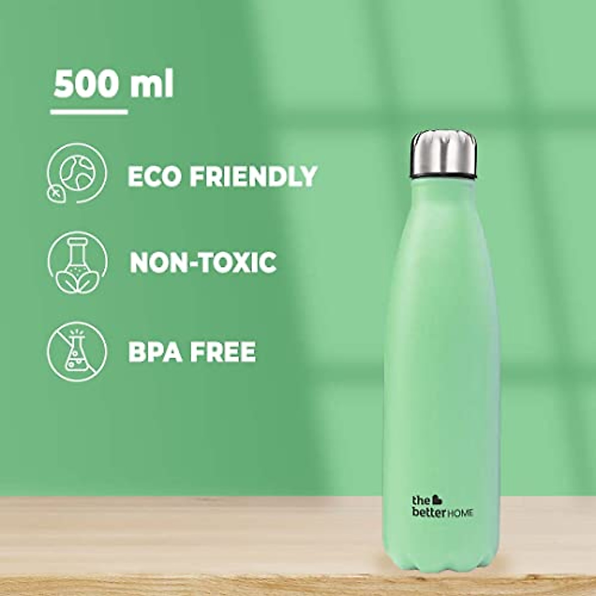The Better Home 500 Stainless Steel Insulated Water Bottle | Thermos Flask 500ml | Hot and Cold Steel Water Bottle 500ml | Food Grade & BPA Free Insulated Water Bottles (Pack of 2)