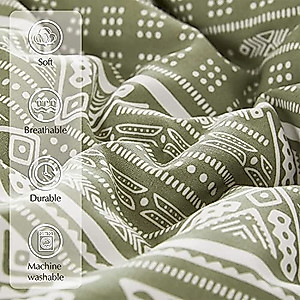 Geniospin Full Comforter Set, Olive Green Boho Aztec Comforter Set 8 Pieces, All Season Reversible Bed in A Bag, Soft Microfiber Fill Bedding, Lightweight, Warm and Breathable (Full, 80"x90")