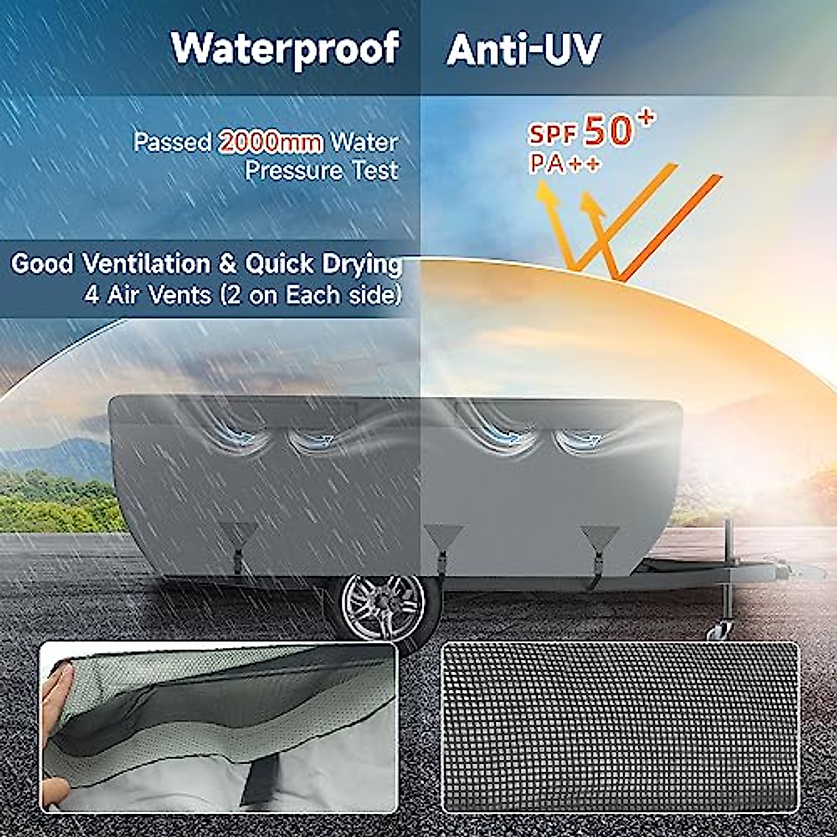 VINPATIO 7 Layers Pop Up Camper Cover, Folding Camper Trailer Cover Fits 12'-14' Trailers, Grey