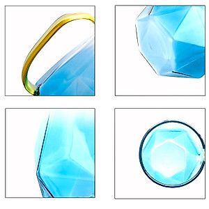 Pturey Gradient Blue Heat Resistant Glass Coffee Cups Set Of 4, Crystal Diamond Shape 11oz Glass Espresso Cups, Borosilicate Glass Tea Cups