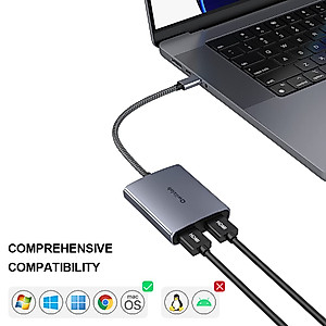 Qwiizlab USB C to Dual HDMI Adapter for Windows & Mac, Two Monitors Output (1x 8K@30Hz, 1x 4K@60Hz), Supports DisplayPort Alt Mode for Multi-Stream Transport
