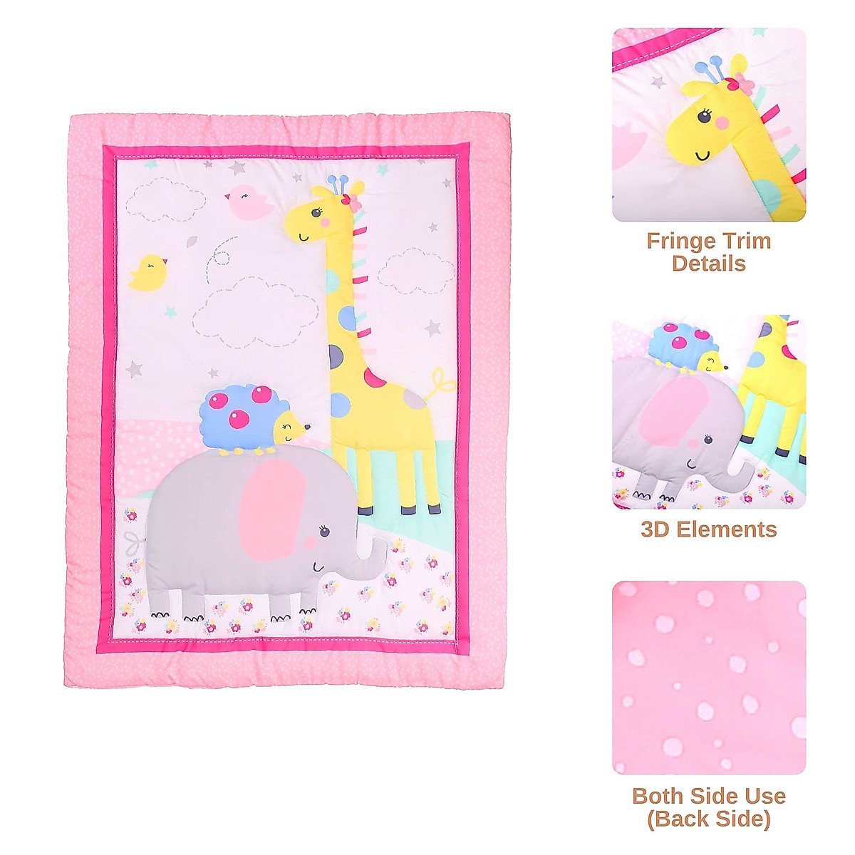 Baby Bees Zoo Safari Crib Bedding Sets for Girls | 4 Pieces Baby Bedding of Crib Sheet, Quilt, Dust Ruffle, Toddler Pillowcase for Standard Size Crib