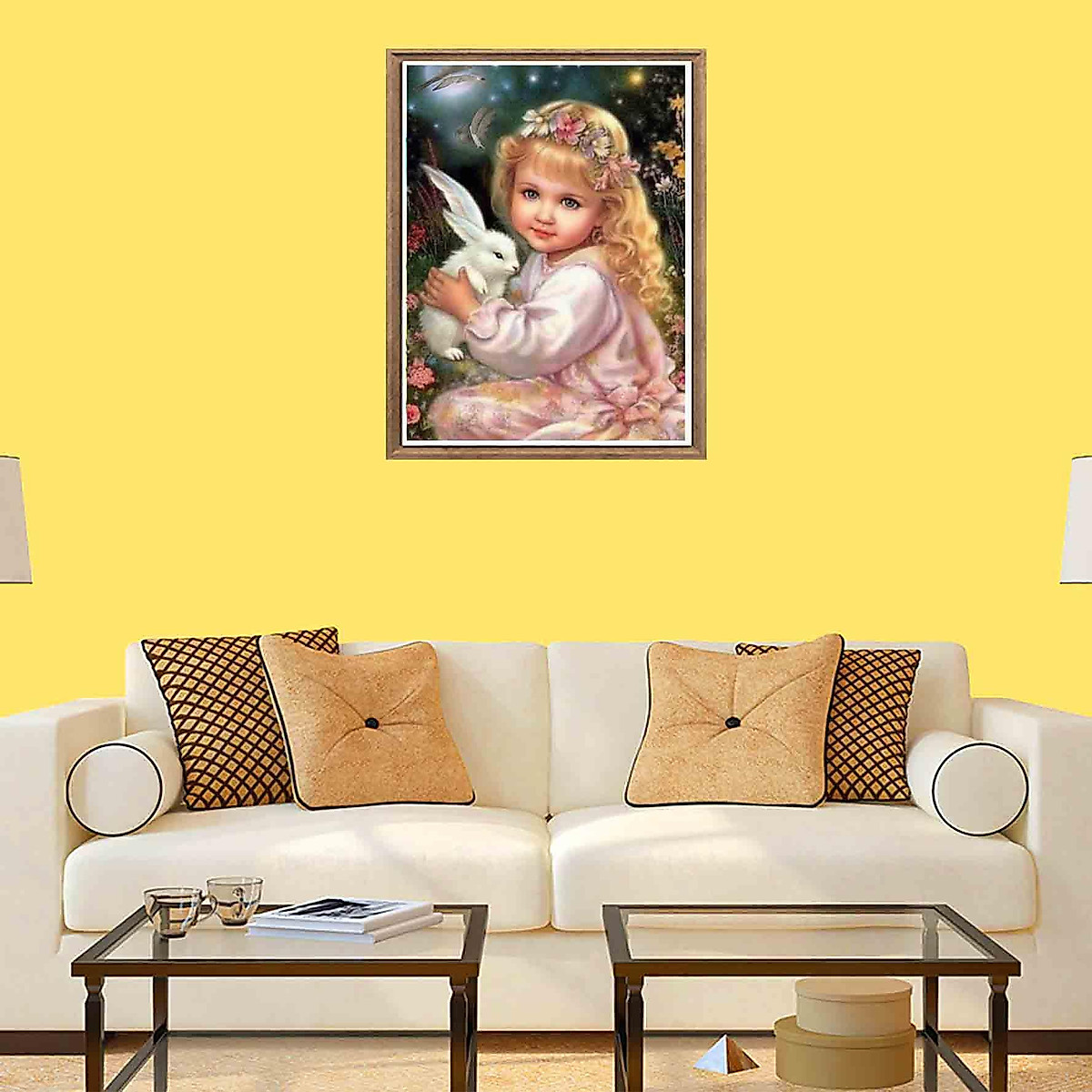 Bimkole 5D Diamond Painting Kits Angel Girl, Full Drill Rabbit DIY Rhinestone Embroidery Set Paint with Diamonds Art by Number Kits Cross Stitch Home Wall Craft Decoration 12X16 inch