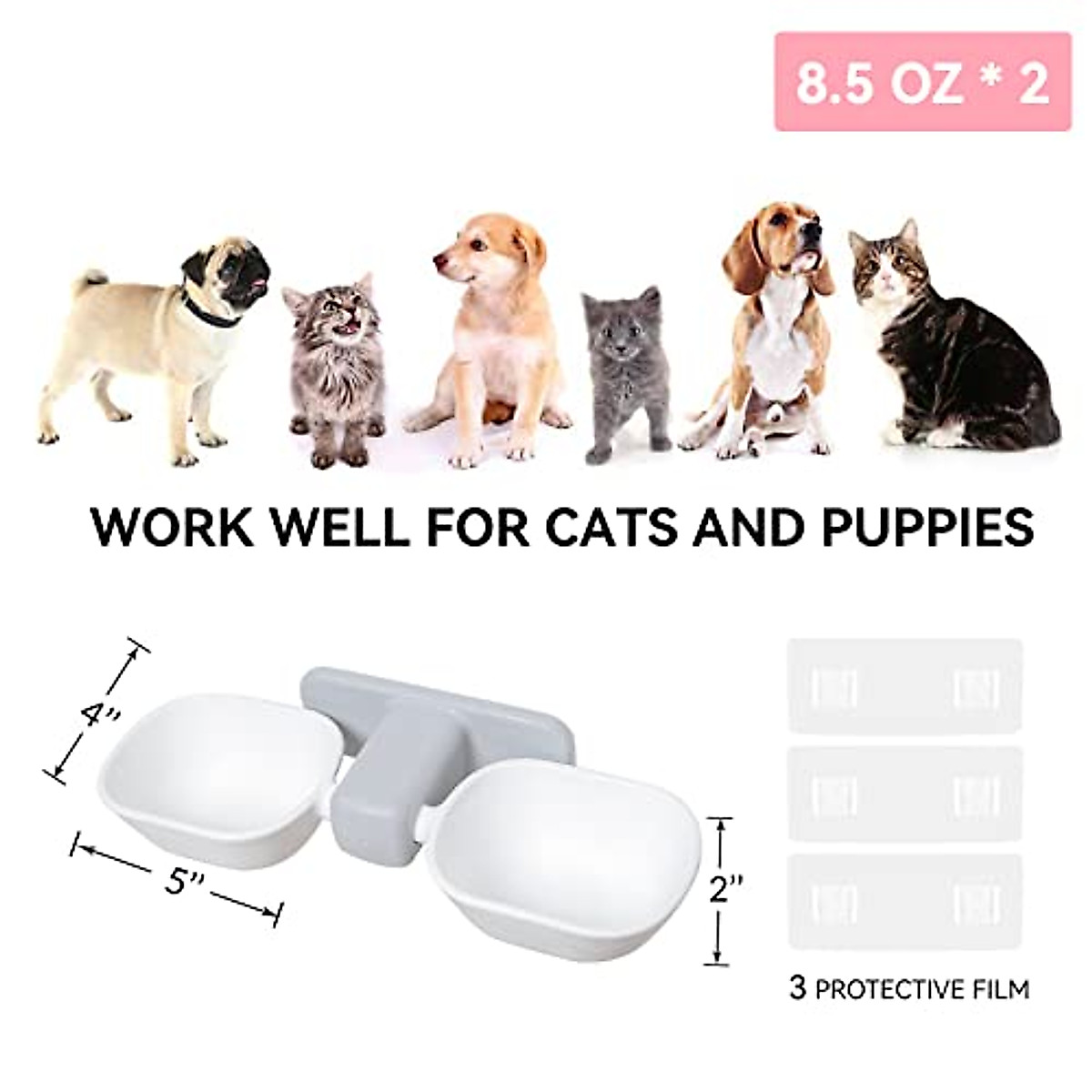 Cat Food and Water Bowls Set, Adjustable Elevated Cat Bowls, Hanging Cat Food Bowls,Wall Mounted Cat Water Bowl No Spill with 8.5 oz Each, Anti Vomiting,Dishwasher Safe,White