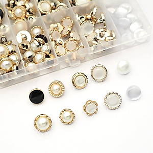 Wiosny 10 Stylish Resin Button Suits Sewing Button for Crafting, Sewing Replacement, Knitting Sweaters Handmade Crafts It's stored in a Plastic Box(11mm＆11.5mm＆12.5mm＆13mm,Black & White & Gold)