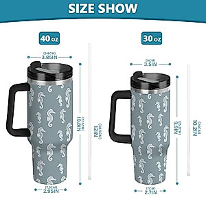 SDMKA 30oz Stainless Steel Tumbler with Straw and Handle, Vacuum Insulated Double-Walled Travel Mug, BPA-Free Leakproof Cup for Hot/Cold Beverages, Seahorses