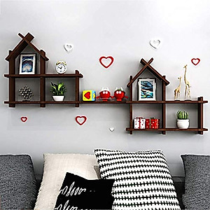 PIBM Stylish Simplicity Shelf Wall Mounted Floating Rack Shelves Background Wall Collection Potted Plant Solid Wood Multifunction Bearing Strong Bedroom,2 Colours, a , 60X13X52CM