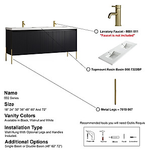 Dowell 72“ Fluted Design Vanity Set – Modern Bathroom Cabinet with Soft-Close Door & Shelf.Charcoal- 002 72 02V