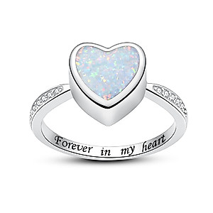 925 Sterling Silver Heart Urn Rings Hold Loved Ones Ashes Cremation Memorial Ring Keepsake Jewelry for Women for Human Ashes (White, 10)