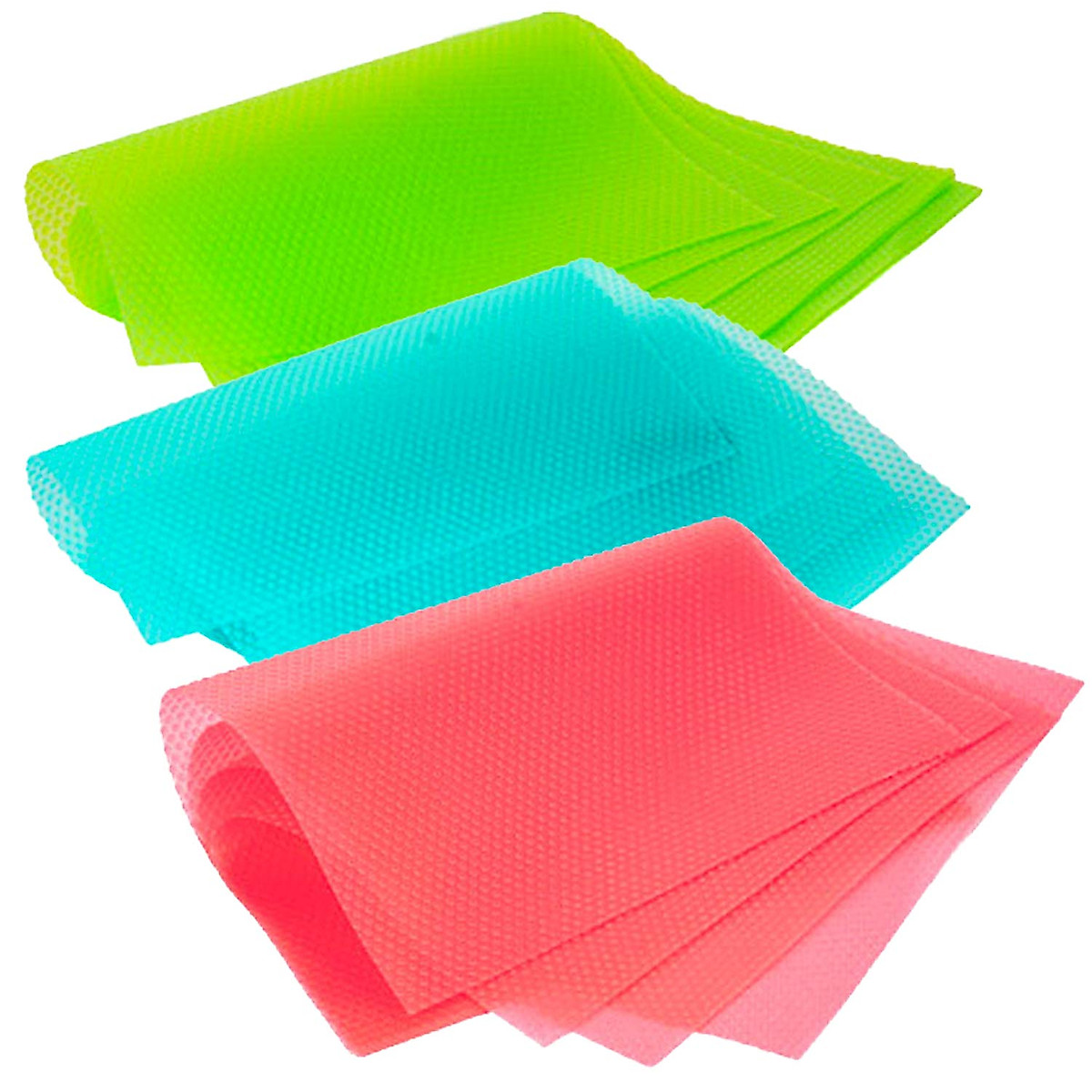 OBSCYON 12 Pack Refrigerator Mats, Refrigerator Liners Washable Fridge Mats Shelves Drawer Table Placemats 29*45cm (4 Green, 4 Pink, 4 Blue)