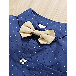 HeMarIsle Baby Toddler Boys Tuxedo Onesie Dress Shirt Bodysuit Formal Long Sleeve Rompers for Wedding Party (2150Blue, 6-9 M)