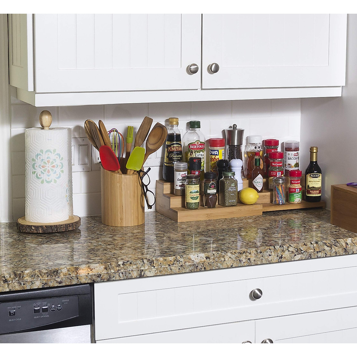 Lipper International 8807 Bamboo Wood Expandable 3-Tier Step Shelf Kitchen Organizer, 12" x 7-7/8" x 4-1/4"