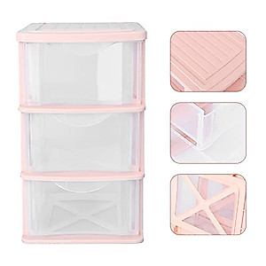 Yardwe 1Pc Drawer Organizer 3 Layers Drawer Storage Cabinet Pink Frame with Clear Drawers Plastic Multi- Storage Box Pink
