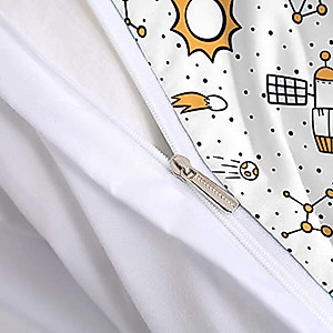 Quilt Cover Full Size Rocket, Astronaut 3D Bedding Sets Cartoon Space Duvet Cover Breathable Hypoallergenic Stain Wrinkle Resistant Microfiber with Zipper Closure,beding Set with 2 Pillowcase