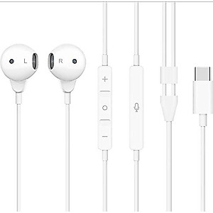 Wired Earbuds HiFi Stereo Headphones Earphones w/Microphone USB Type C Connector only Fit for Huawei P30 Pro, P20 Pro, Mate 30 Pro, Mate 20 Pro, Mate 10 Pro, Xiaomi Mi 9, Mi 9 SE, Mi 8, Mi A2 (White)