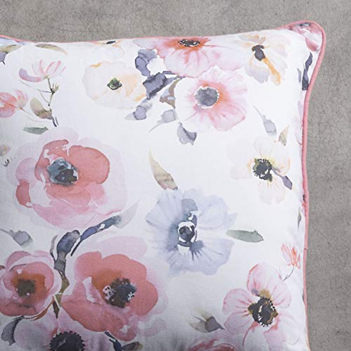 Maison d' Hermine Decorative Pillow Cover 100% Cotton, Toile Washable Cushion Cover with Invisible Zipper for Bed, Living Room, Pale Garden - White (Romantic Poppy) - Spring/Summer (18"x18")