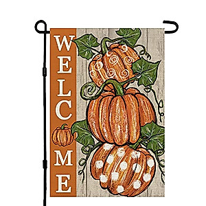 CROWNED BEAUTY Fall Thanksgiving Pumpkins Garden Flag 12x18 Inch Polka Dots Small Double Sided Burlap Welcome Yard Autumn Outside Decoration