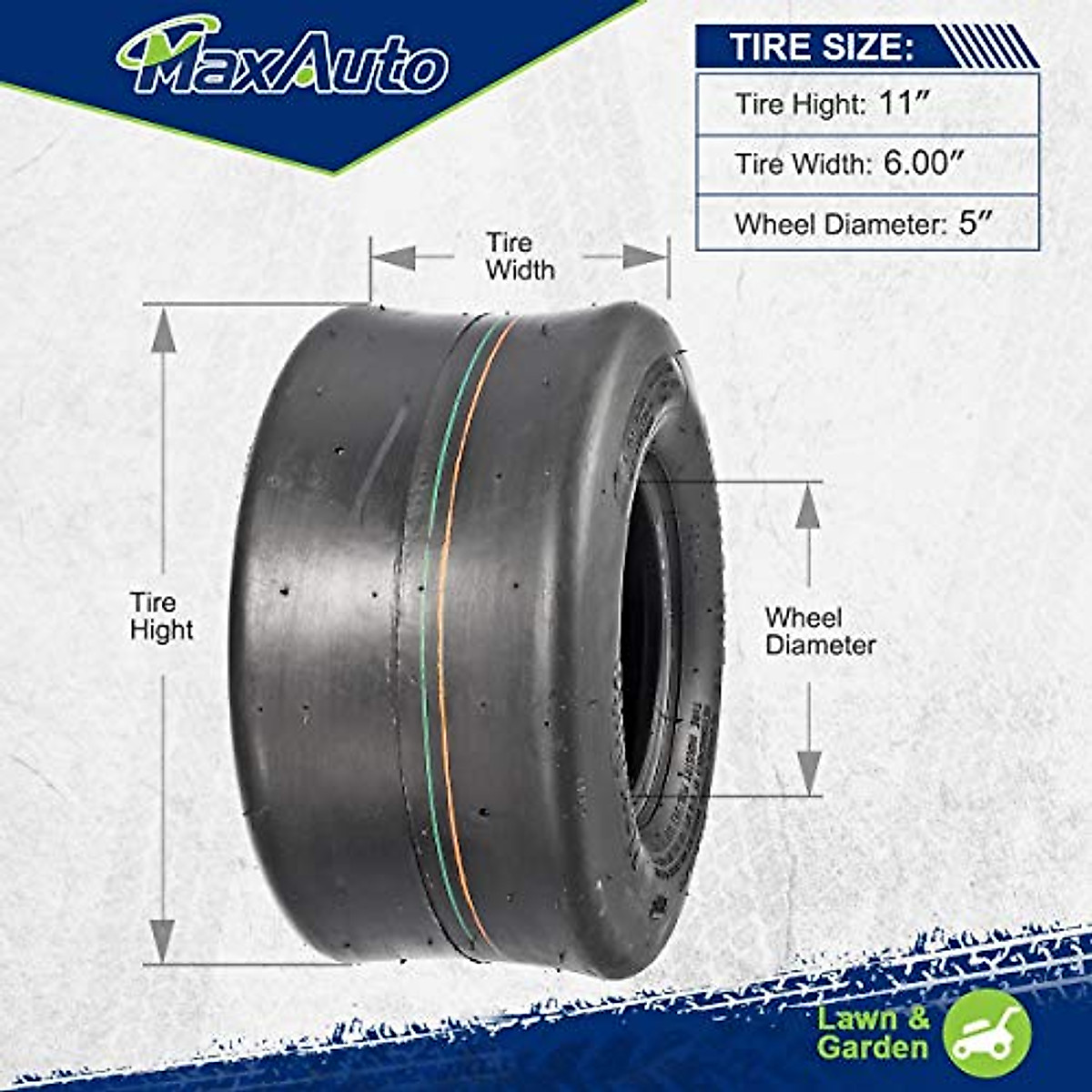 MaxAuto 11x6.00-5 Smooth Lawn & Garden Tire for Zero Turn Mower or Go-Kart,2Pcs