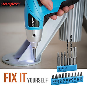 Hi-Spec 21-Piec Blue Tool Set with 3.6V USB Electric Power Screwdriver,Tool Kit for Home, DIY Essential Hand Tool Set Kit