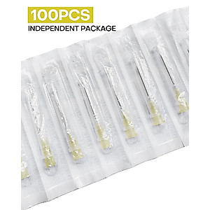 100Pcs 20G 1 Inch (25MM) Needle Luer Lock Industrial Accessories for Scientific Measuring, Refilling Liquid, Inks & Plant, Individual Package