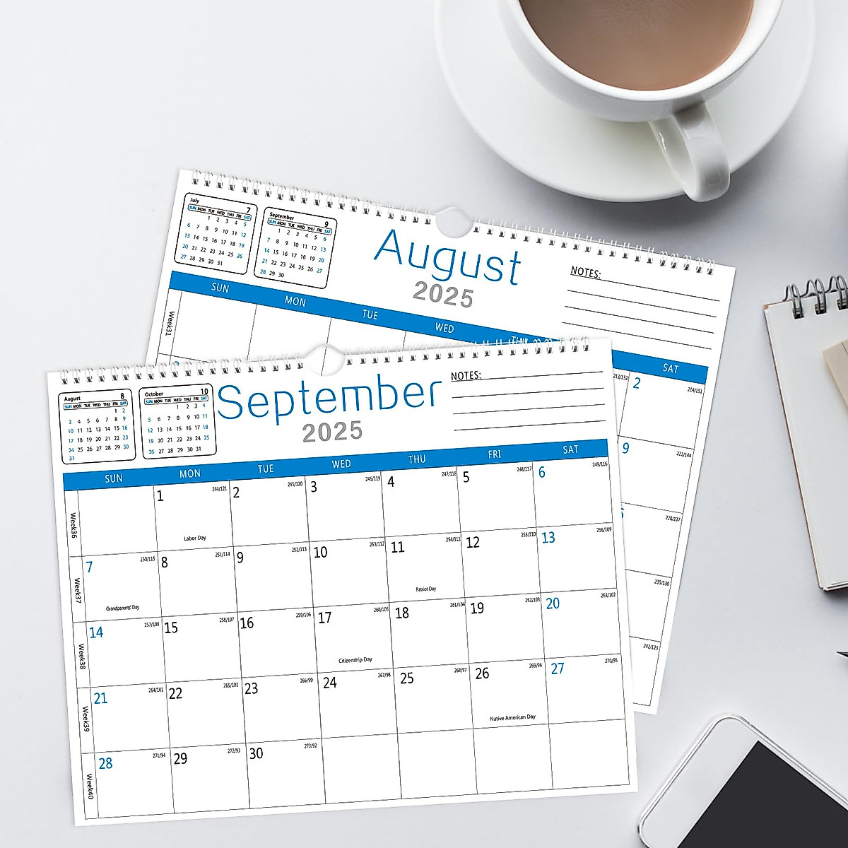 BHR Desk Calendar 2023-2024,Monthly Desk Calendar from January 2023-June 2024,10"×8" Standing Flip Desktop Calendar with Strong Twin-Wire Binding,Thick Paper and Writing Blocks for New Year and Christmas Gifts