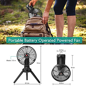 CONBOLA Portable Battery Operated Fan with LED Lantern, 270° Oscillating Fan 10400mAh Outdoor Small Rechargeable Camping Fan, Personal Desk Fan with Hanging Hook for Tent, Bedroom, Office