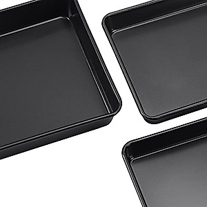 CAMOFOXIN Nonstick Roasting Pan, Deep Baking Pan Set, Large Cake Pan Sets for Oven, 3-Piece Brownie Pan （Black）