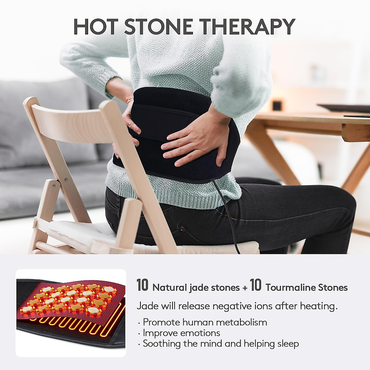 UTK Heating Pad for Back Pain Relief, Far Infrared Heating Pads with 20 Natural Jade Stones, Heating Fast, Hot Enough, Auto Shut Off, Smart Controller, 55'' Large Size Heat Pad for Back