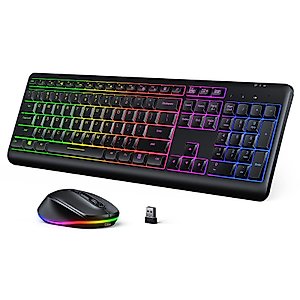 Wireless Keyboard and Mouse Combo Backlit,SURPAO Illuminated Full-Size Wireless Keyboard and Mouse Set, 2.4Ghz Silent Keyboard and Mouse for Computer, Laptops, Windows, Gaming,Black
