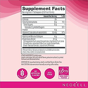 NeoCell Collagen Peptides + Vitamin C Liquid, 4g Collagen Per Serving, Gluten Free, Types 1 & 3, Promotes Healthy Skin, Hair, Nails & Joint Support, Pomegranate, 16 Oz